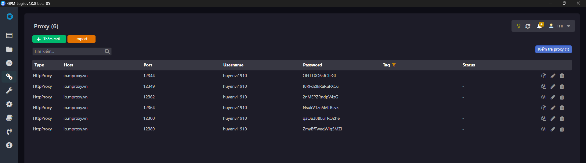 Cấu hình mProxy trên trình quản lý tài khoản - GPM - Login