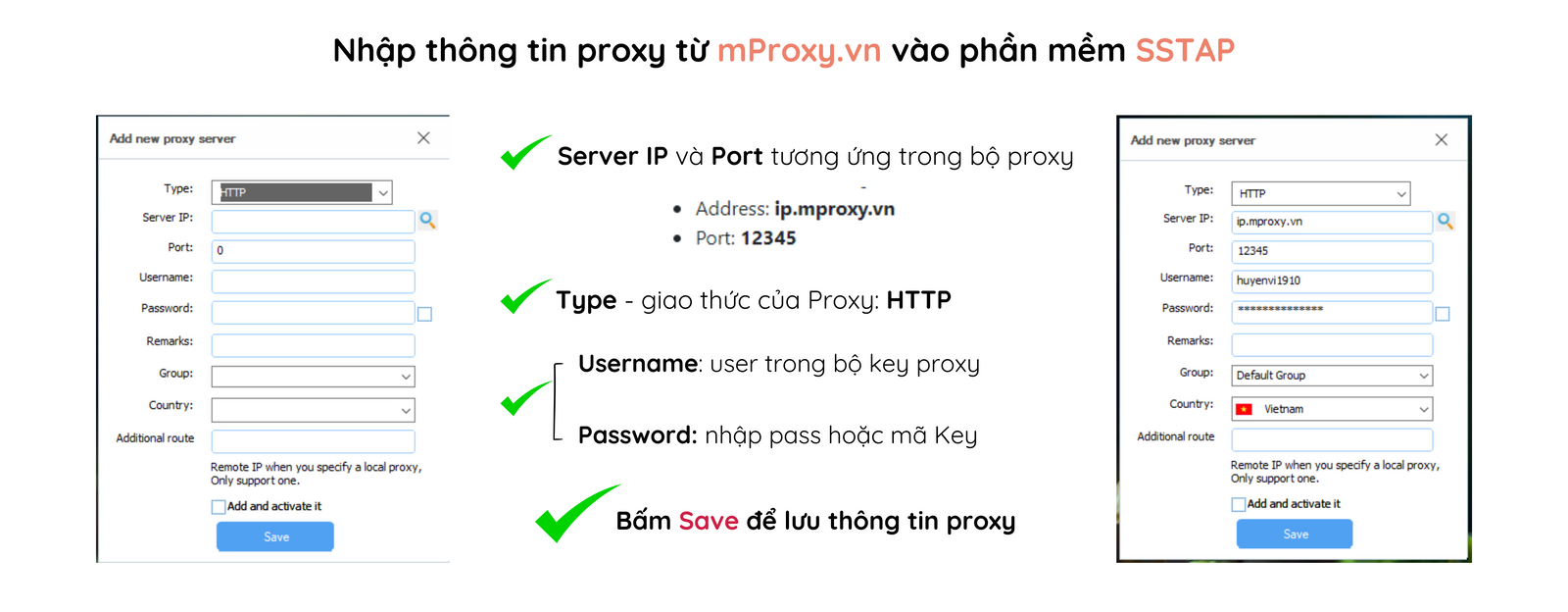 Sử dụng mProxy.vn trên phần mềm thay đổi IP - SSTAP