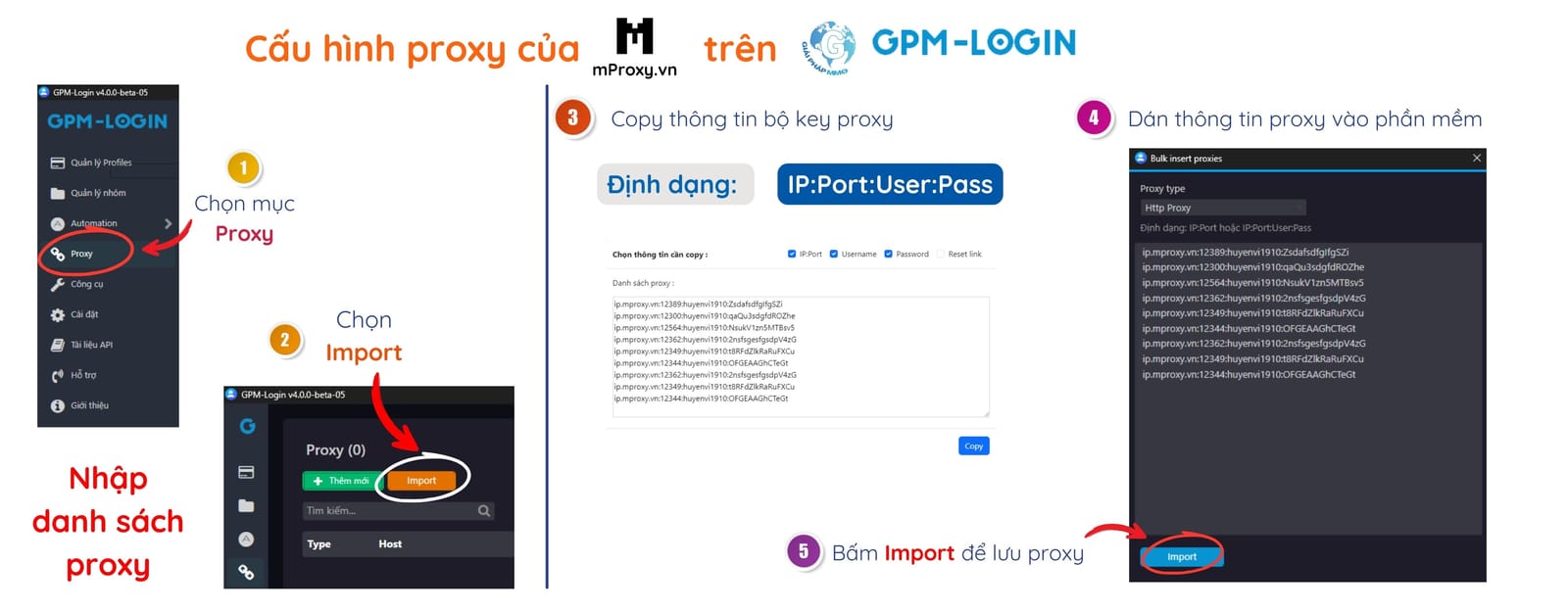 Cấu hình mProxy trên trình quản lý tài khoản - GPM - Login